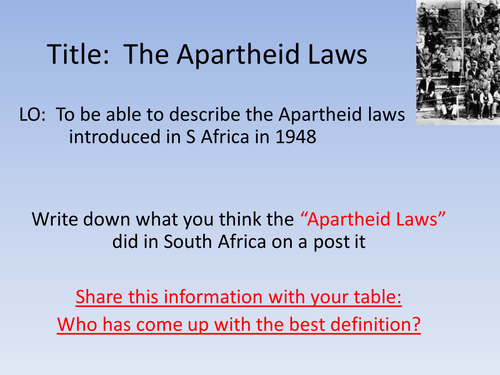 Apartheid Controlled Test: Apartheid Laws | Teaching Resources