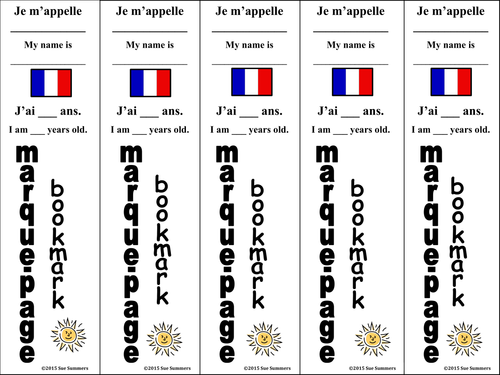 French Bookmark With Name and Age | Teaching Resources