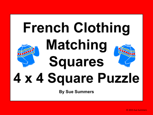 French Clothing 4 x 4 Matching Squares Puzzle | Teaching Resources