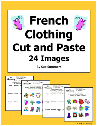 French Clothing Cut and Paste / Game Cards | Teaching Resources