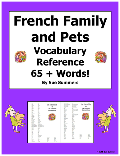 French Family and Pets Vocabulary Reference - 65 + Words! | Teaching ...