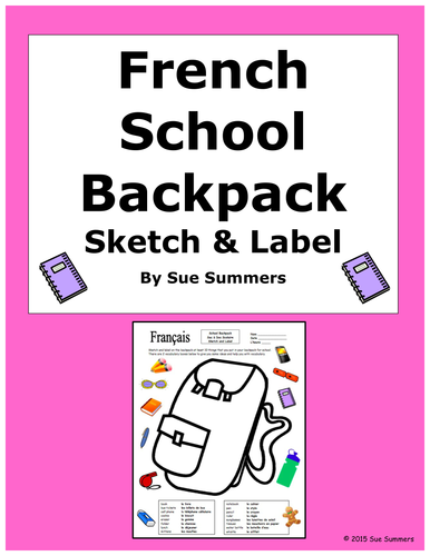 French School Backpack Sketch and Label Activity / Class Objects ...