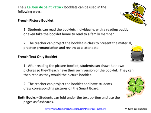 French St. Patrick's Day 2 Emergent Reader Booklets - Saint Patrick ...
