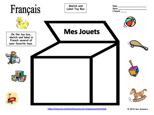 French Toy Box Sketch and Label Activity with Vocabulary List ...