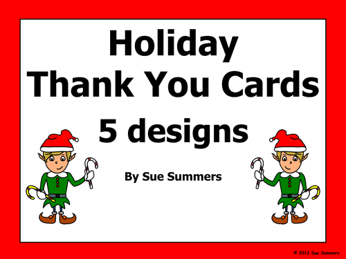 Holiday Thank You Cards in English - 5 Designs | Teaching Resources