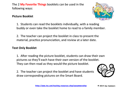 My Favorite Things - 2 Emergent Reader Booklets in English | Teaching ...
