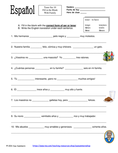 Spanish 2 Day Class Schedule Sentences - Ser, Tener, and Ordinal ...