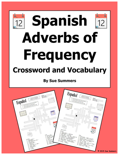 Spanish Adverbs of Frequency Crossword Worksheet and Vocabulary ...