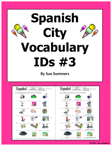 Spanish City 18 Vocabulary IDs Worksheet #3 - La Ciudad | Teaching ...
