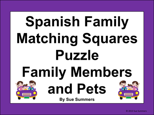 Spanish Family Matching Squares Puzzle - Family and Pets - Familia ...