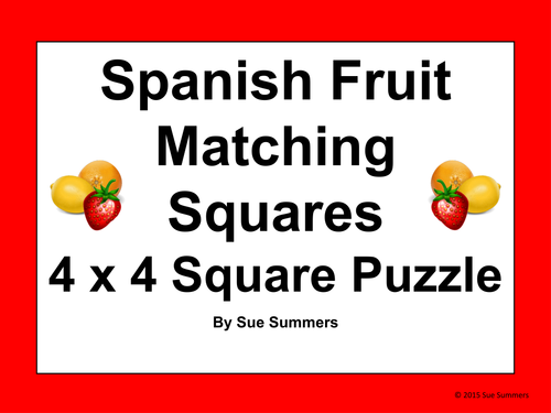Spanish Fruit Vocabulary 4 x 4 Matching Squares Puzzle | Teaching Resources
