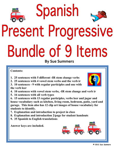 Spanish Present Progressive Bundle - Worksheets and Reference ...