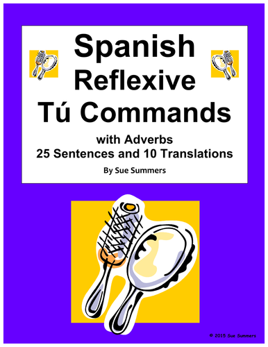 Spanish Reflexive Commands with Adverbs 25 Sentences, 10 Translations ...