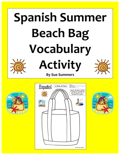 Spanish Summer Beach Bag Sketch and Label Vocabulary Activity ...