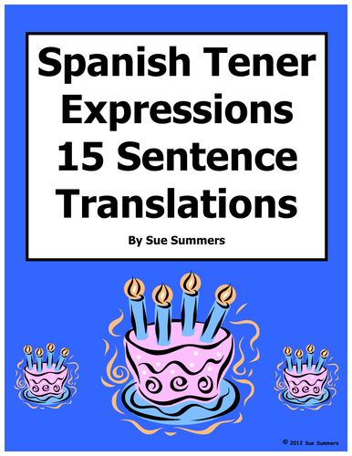 Spanish Tener Expressions 15 Translations and 6 Image IDs Worksheet ...