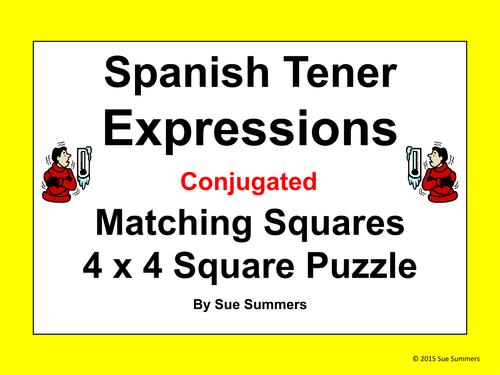 Spanish Tener Expressions Conjugated 4 x 4 Matching Squares Puzzle ...