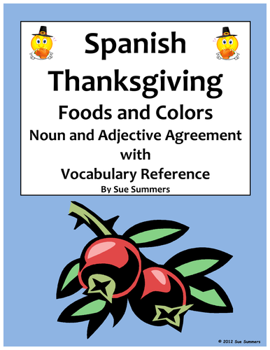 Spanish Thanksgiving Foods / Colors Practice with Vocabulary Reference ...