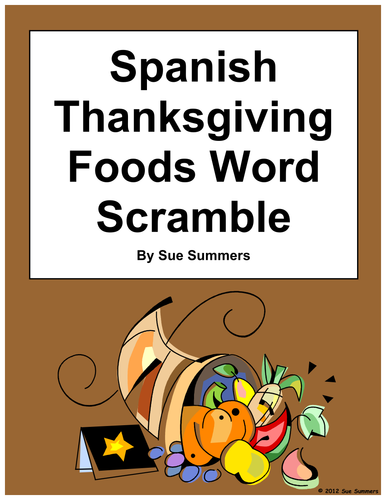 Spanish Thanksgiving Foods Scrambled Words Worksheet 2 Versions ...