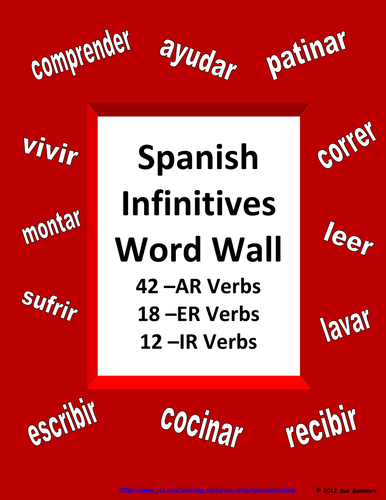 Spanish Verb Word Wall Signs - 72 AR/ER/IR Infinitive Verbs by ...