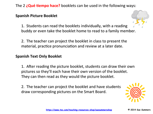 Spanish Weather Version II - 2 Emergent Reader Booklets | Teaching ...
