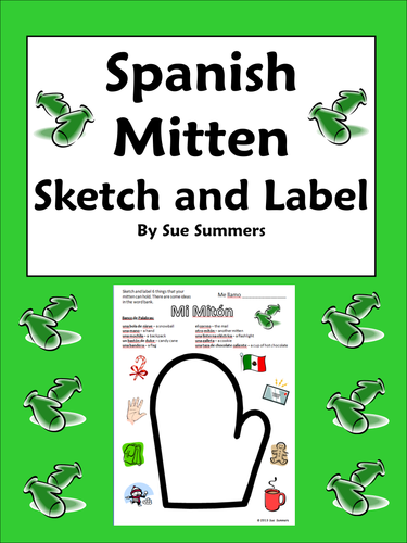 Spanish Winter Mitten Sketch & Label - Mi Miton | Teaching Resources