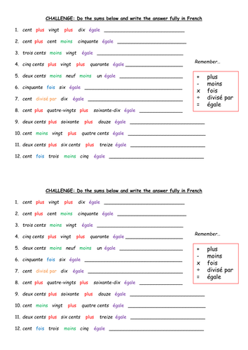 French Sums | Teaching Resources