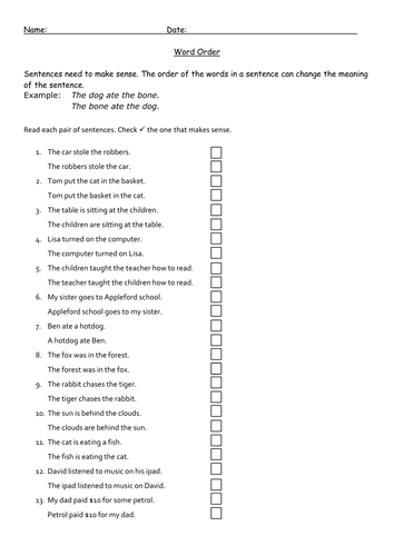 Word Order Effecting Meaning | Teaching Resources