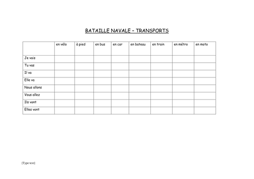 Bataille Navale Transports / Battleships Transport | Teaching Resources