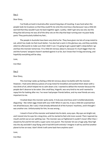 Iron Man Diary Task - before Iron Man fights the monster | Teaching ...
