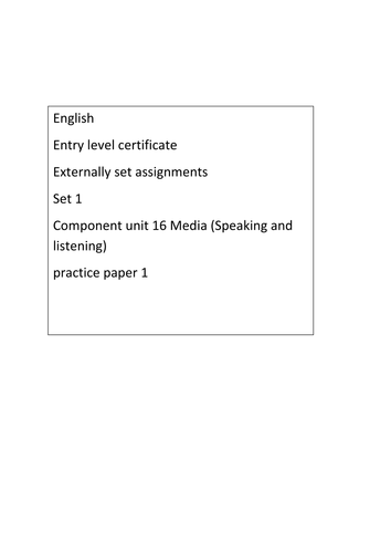 Entry level certificate English unit 16 | Teaching Resources
