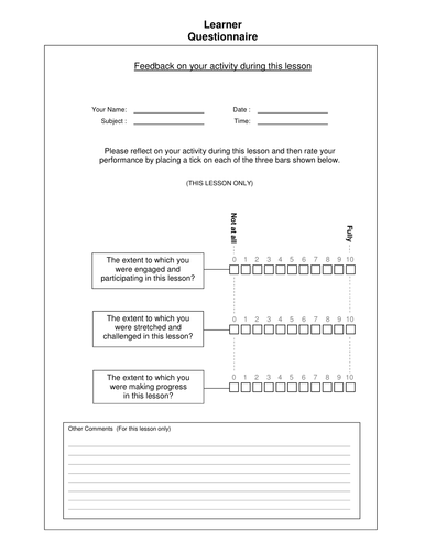 Student Voice Teaching and Learning Questionnaire - Whole School by ...