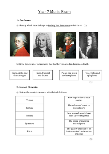 Year 7 Music Written Exam | Teaching Resources