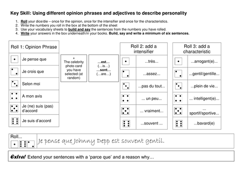 Dice grids celebs and opinions | Teaching Resources