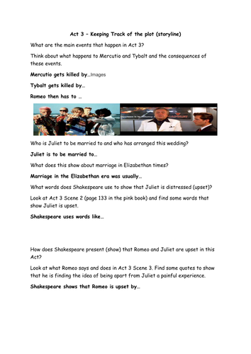 Lower ability questions Act 3 Romeo and Juliet. | Teaching Resources