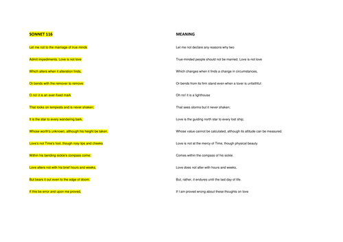 Sonnet 116 by William Shakespeare complete Ofsted lesson with plan ...