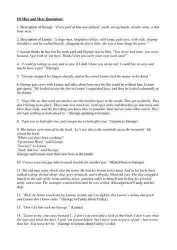 Of Mice and Men Key Quotes revision | Teaching Resources