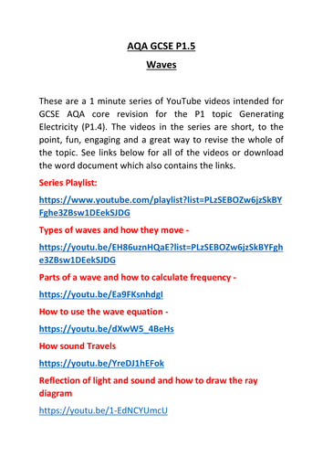 AQA GCSE P1 Waves revision | Teaching Resources
