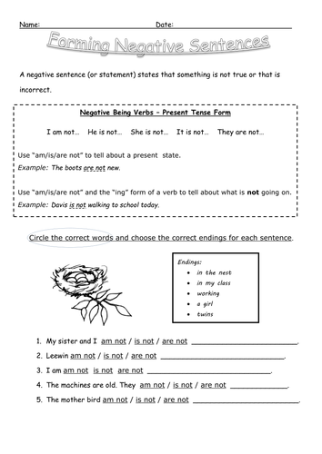 Negative Sentences Present & Past Tense | Teaching Resources