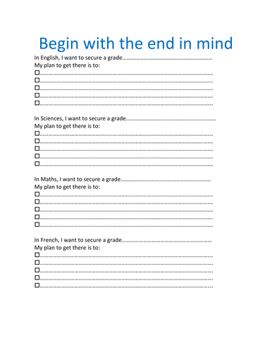 Begin with the end in mind (SMART plans before exams) | Teaching Resources