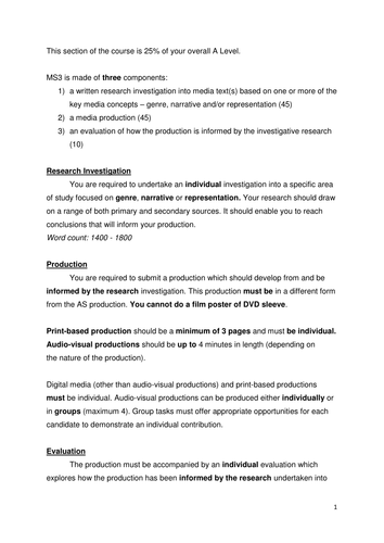 A2 Media Studies Production/MS3 | Teaching Resources