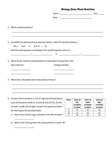Photosynthesis (Plant Nutrition) | Teaching Resources