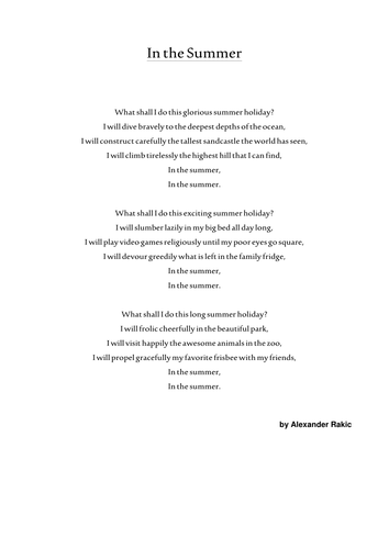 In the Summer Poem | Teaching Resources