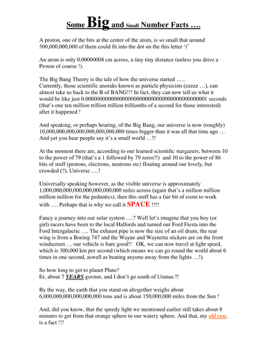 Some Big and Small Number Facts | Teaching Resources