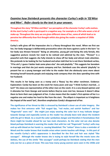 A* Of Mice and Men exemplar essay | Teaching Resources