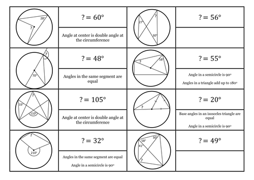 Circle theorems - MATCH UP | Teaching Resources Circle theorems - MATCH UP | Teaching Resources