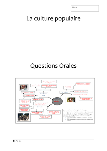 French AS Oral Practice Questions | Teaching Resources