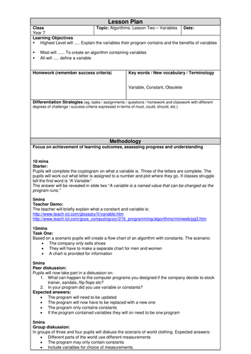 Algorithms Lesson Two | Teaching Resources