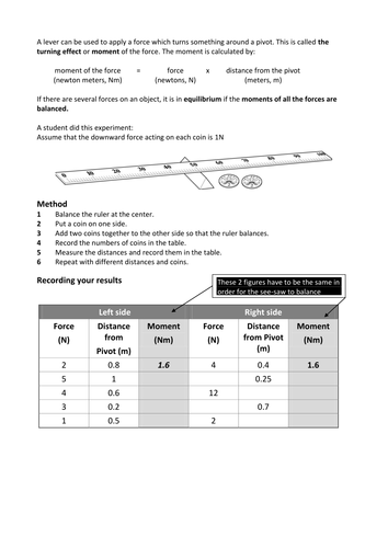 Principle of Moments Questions Answers and Helpsheet | Teaching Resources