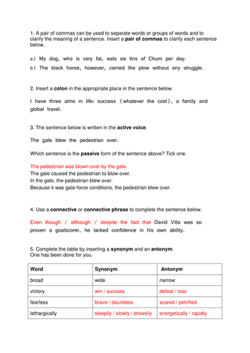 Level 6 Grammar and Punctuation Practice Questions (GPS / SpAG ...