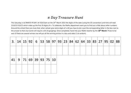Pi Day Treasure Hunt | Teaching Resources